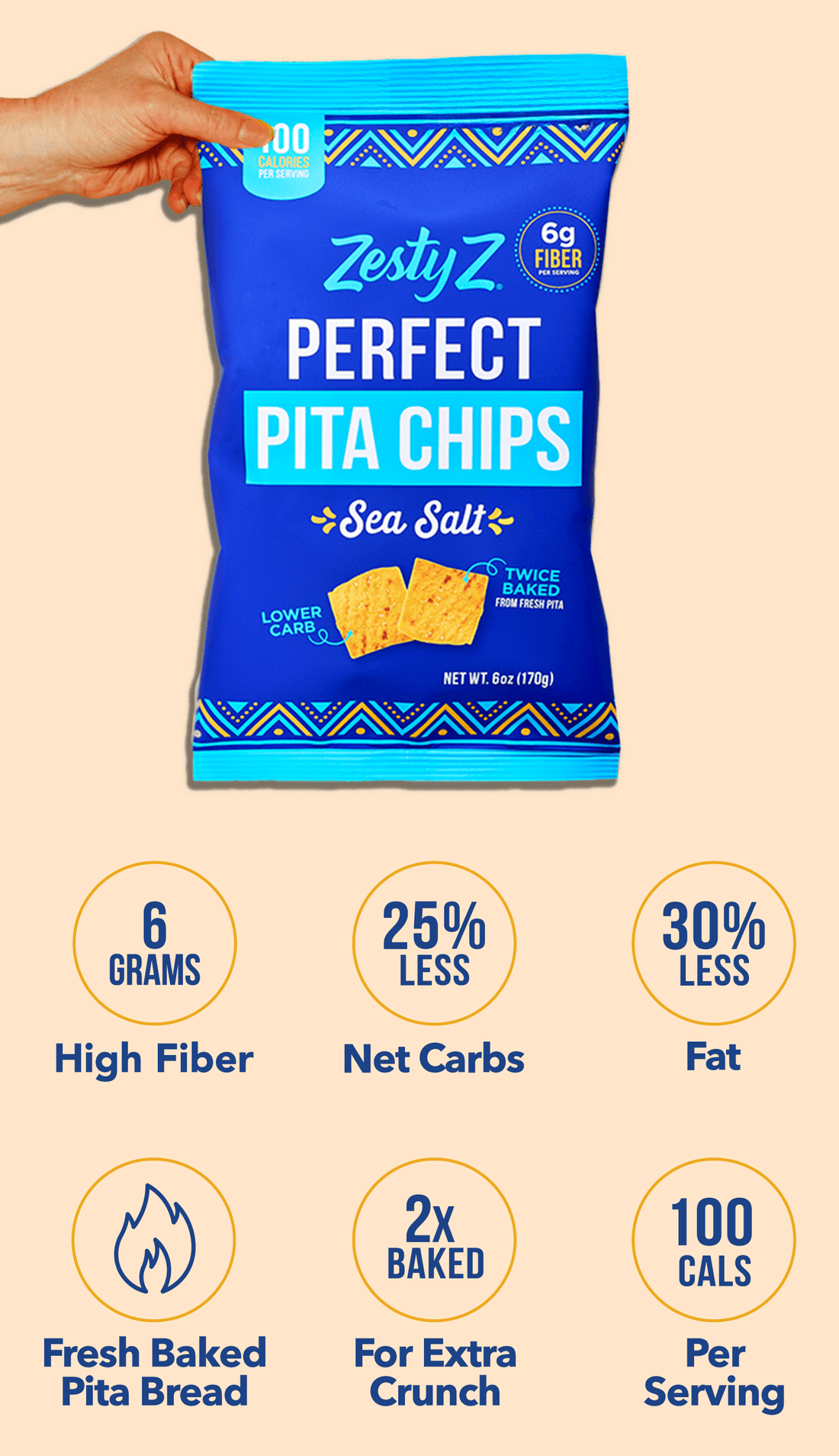 High Fiber Pita Chips | Lower Carb & Twice Baked | Zesty Z